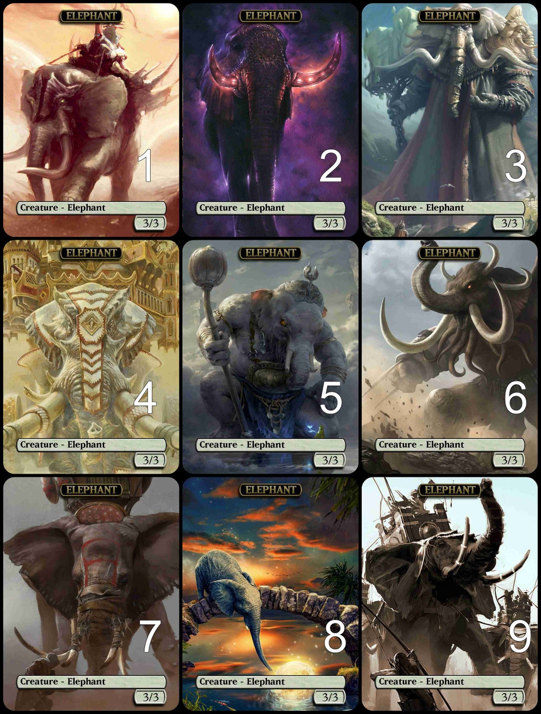 Mtg Elephant 3/3 Token Alternative Art // Choose the Art! - for EDH ...