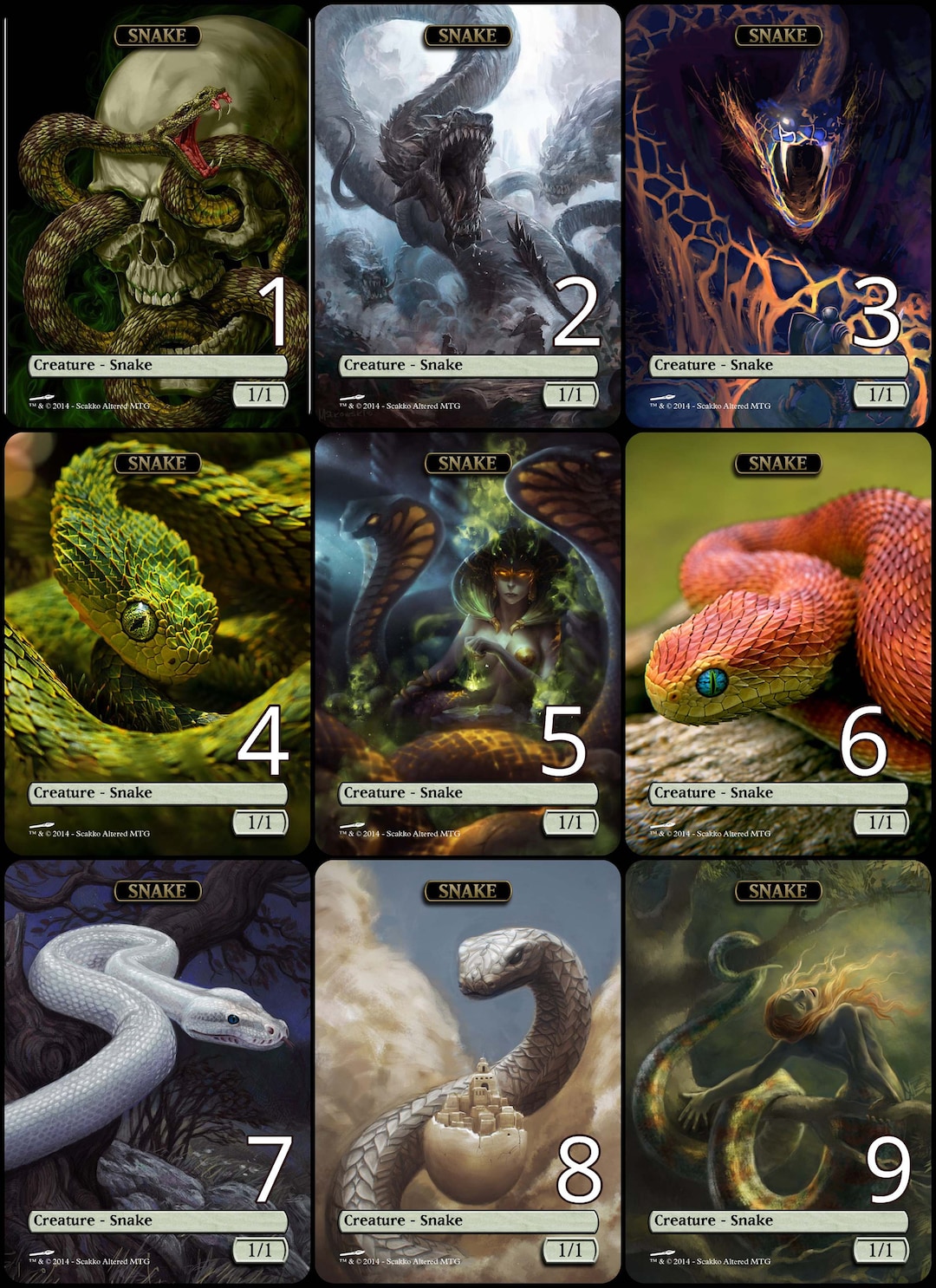 Mtg Snake 1/1 Token Alternative Art // Choose the Art! - for EDH ...
