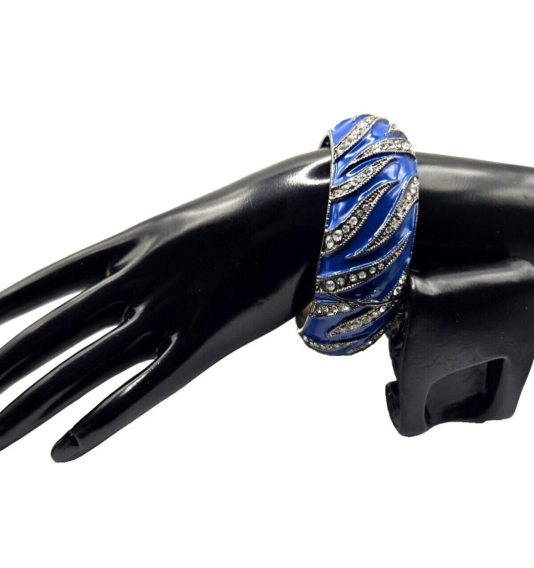 60s Thick Electric Blue Enamel and Rhinestone Clamper Cuff Bangle ...