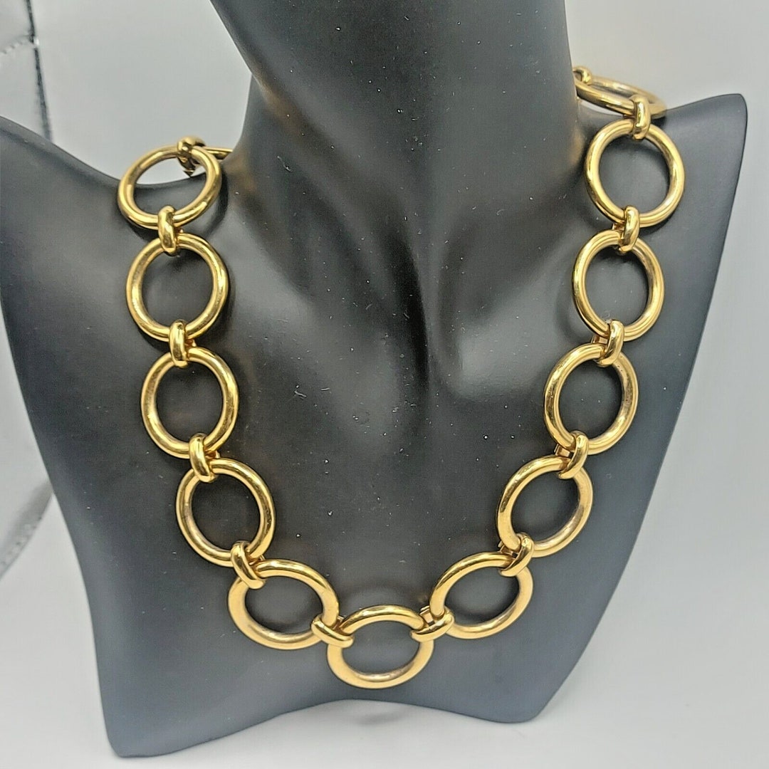 Ralph Lauren RLL Signed Vintage Shiny Chunky Goldtone Necklace Classic ...