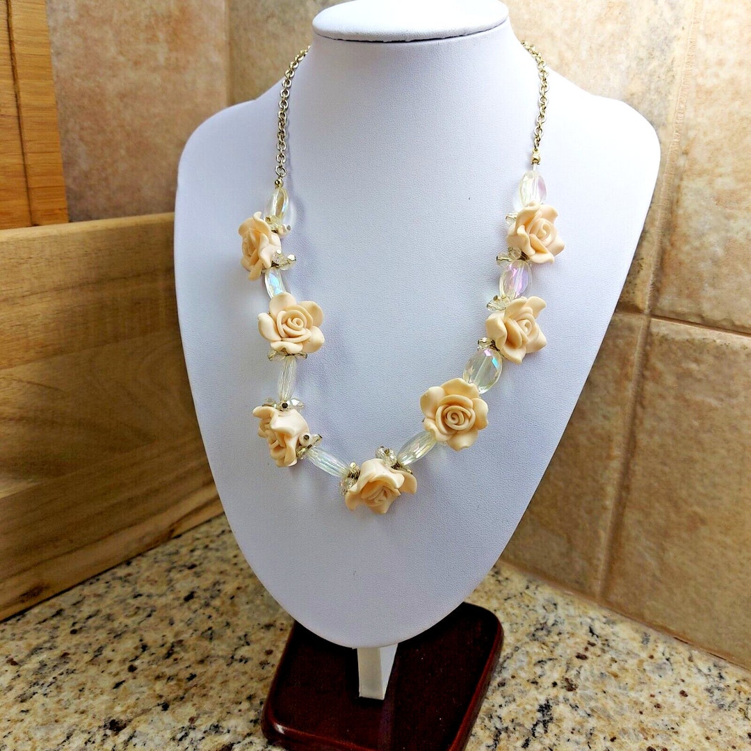 Vintage Lucite Plastic Pale Pink Paste Floral Necklace 26" 7 Flowers ...