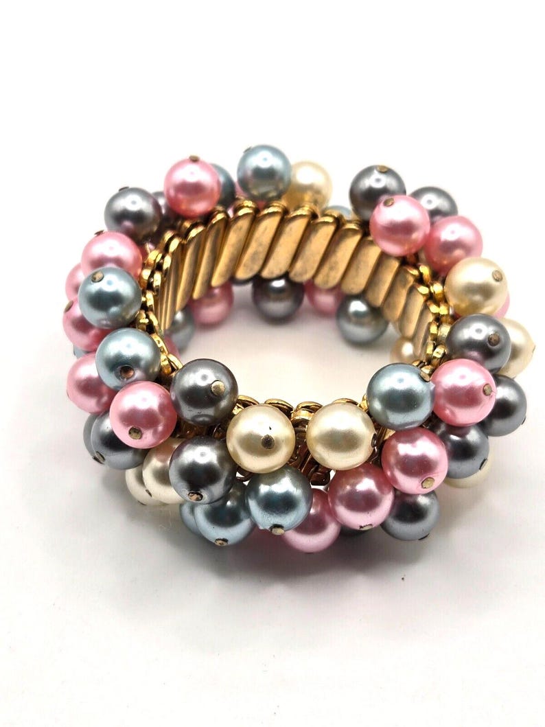 VTG Mid Century Cha Cha Bracelet 1950s Empire Made Expansion Faux Pearl ...