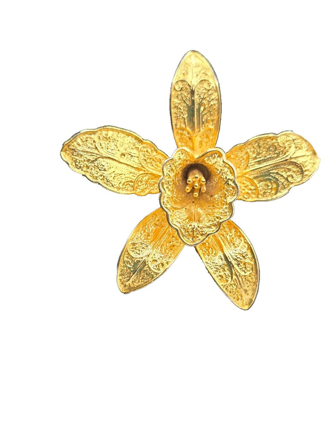 Vintage Pastelli Golden Orchid Brooch: Engraved Floral Pin (2.5 Inches ...
