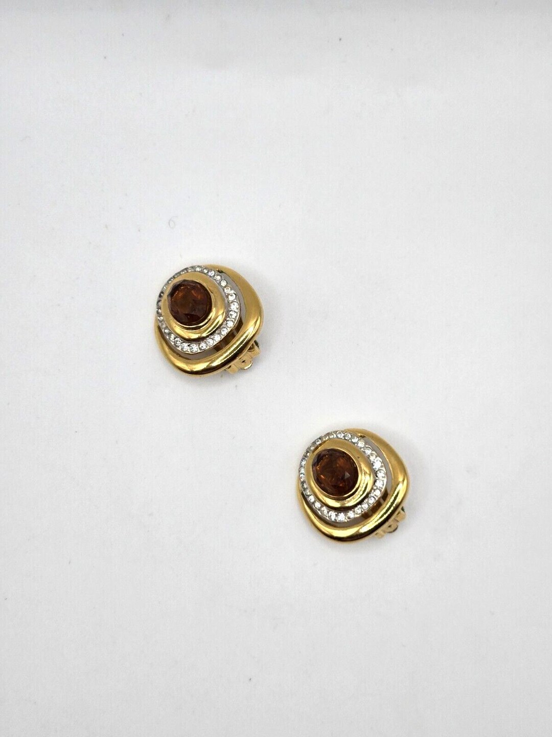 D'orlan Signed Cognac Color Glass and Rhinestone Gold Clip on Earrings ...