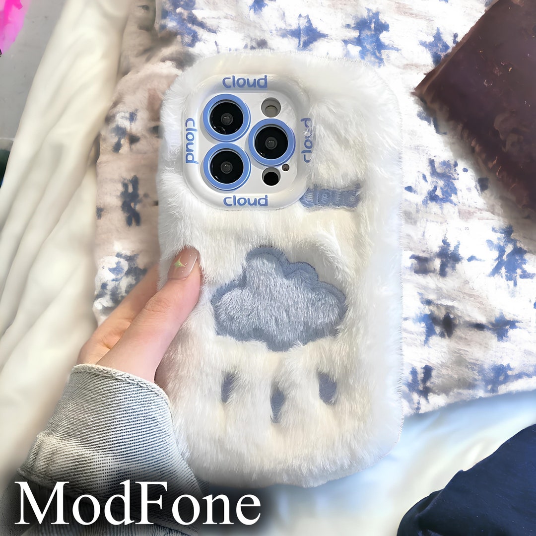 Fluffy Blue Cloud iPhone Case, White Blue Phone Case, iPhone 11 12 13 ...
