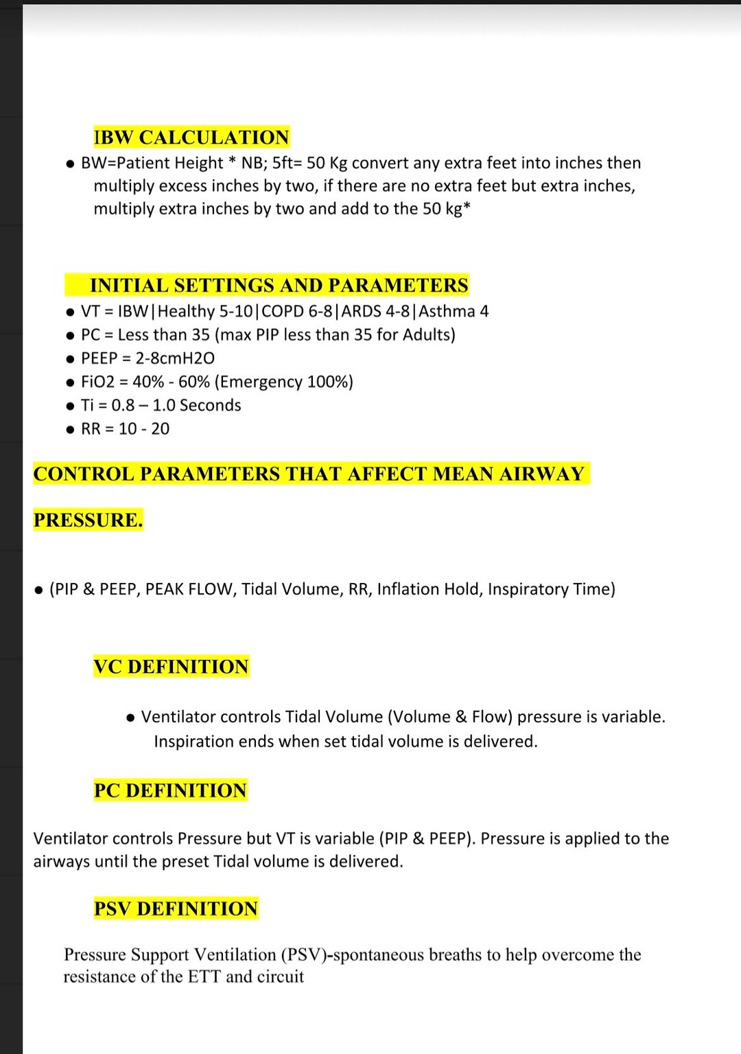 Mechanical Ventilation Study Guide - Etsy