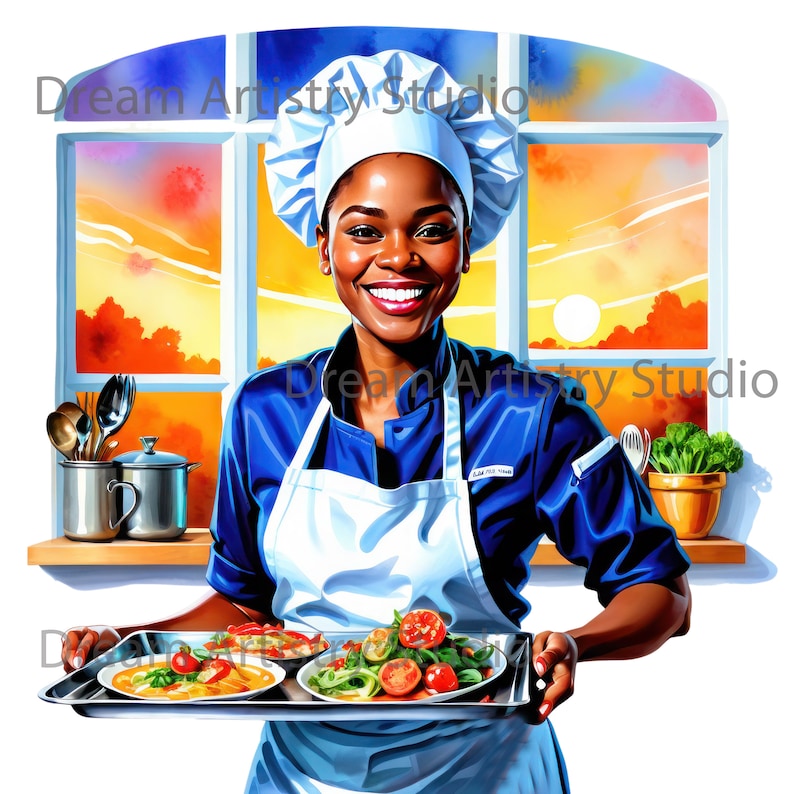 Watercolor Black Woman Chef Clipart, Afro American Chef Png, Cooking ...