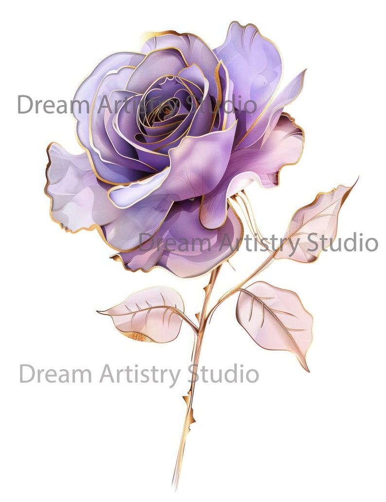 15 Purple Gold Roses Flowers Clipart, Purple Flowers Clipart, Printable ...