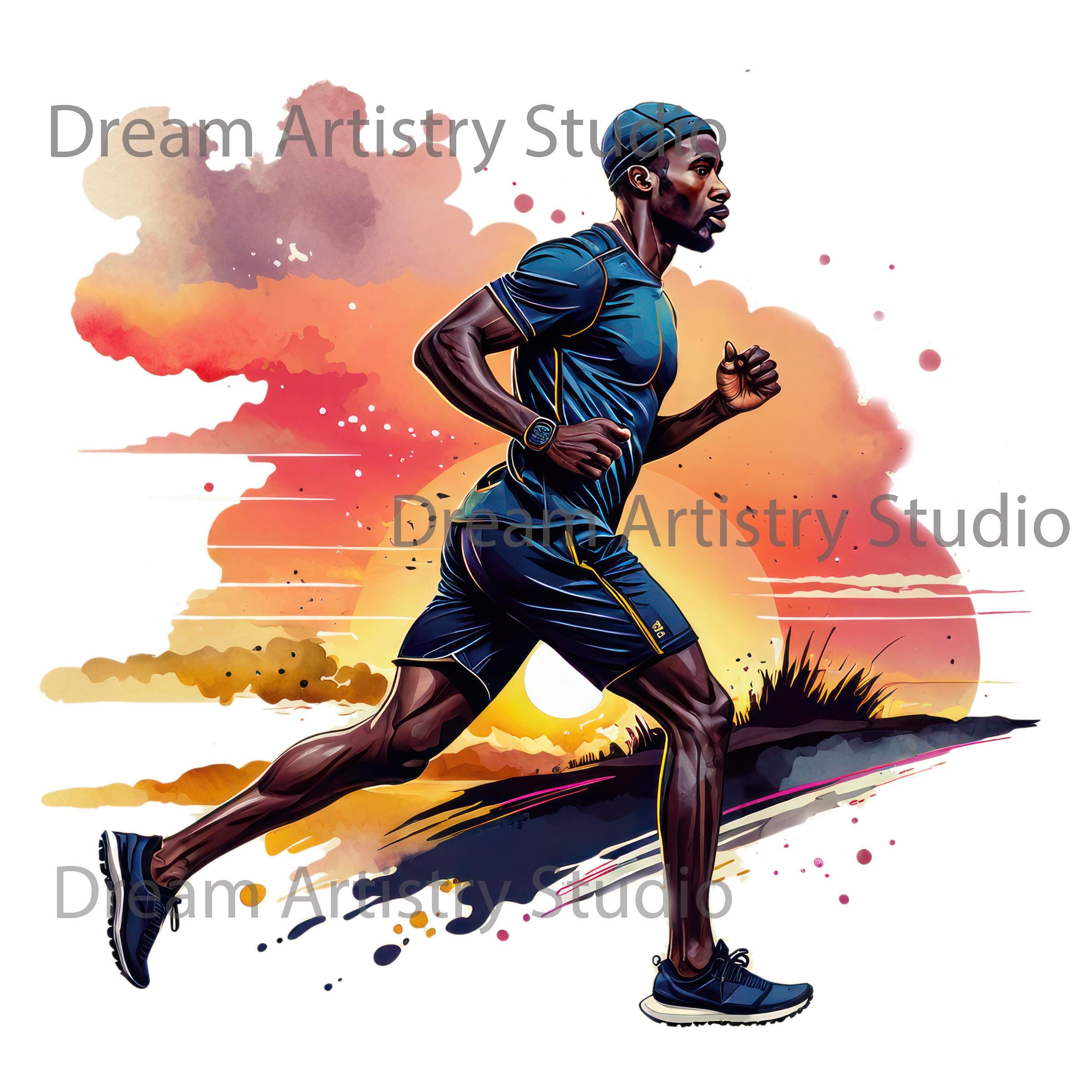 7 Watercolor Black Man Running, Afro American Man Runner Png, Jogging ...
