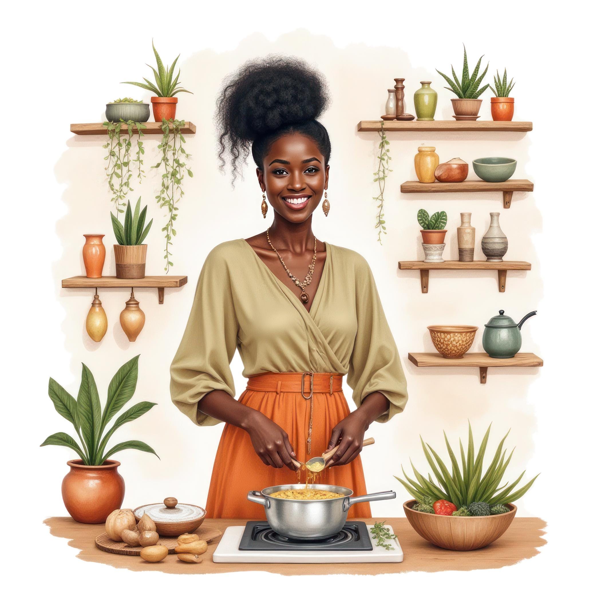 7 Watercolor Black Woman Cooking Clipart, Afro American Woman Cook ...