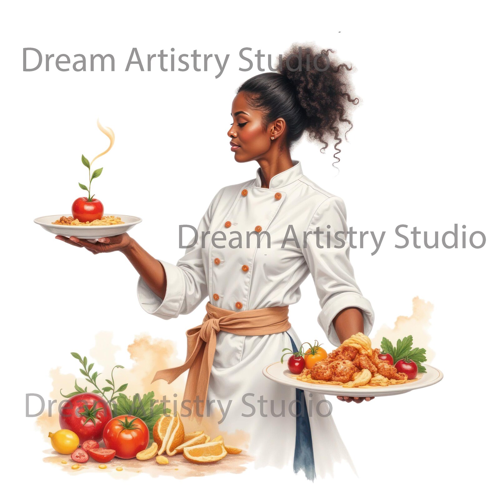 Watercolor Black Woman Chef Clipart, Afro American Chef Png, Cooking ...