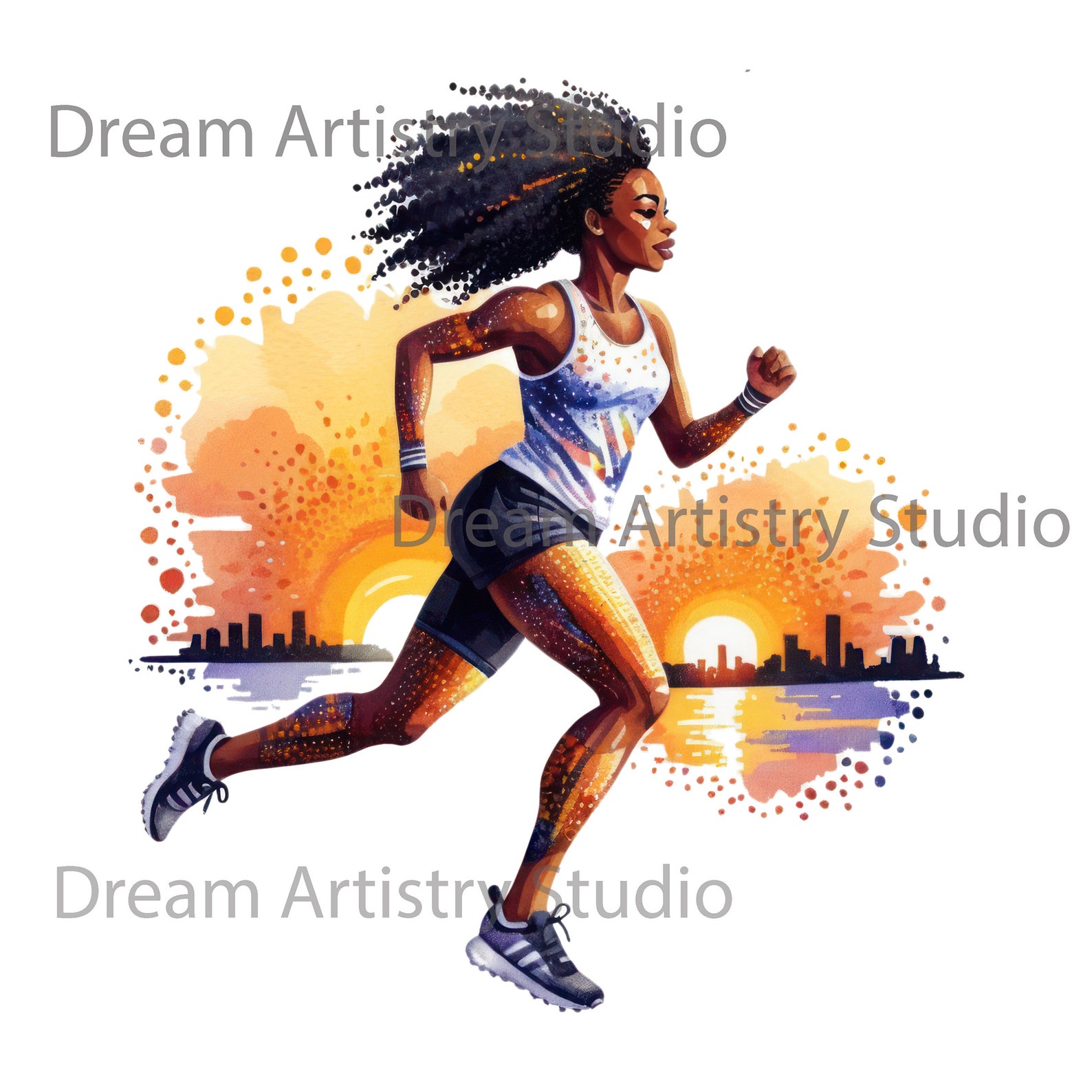 7 Watercolor Black Woman Running, Afro American Woman Runner Png ...