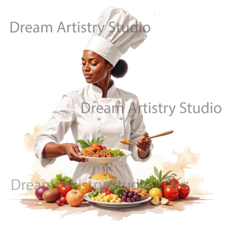 Watercolor Black Woman Chef Clipart, Afro American Chef Png, Cooking ...