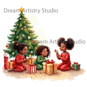 7 Watercolor Afro American Children Christmas Scene Clipart, Black Kids ...