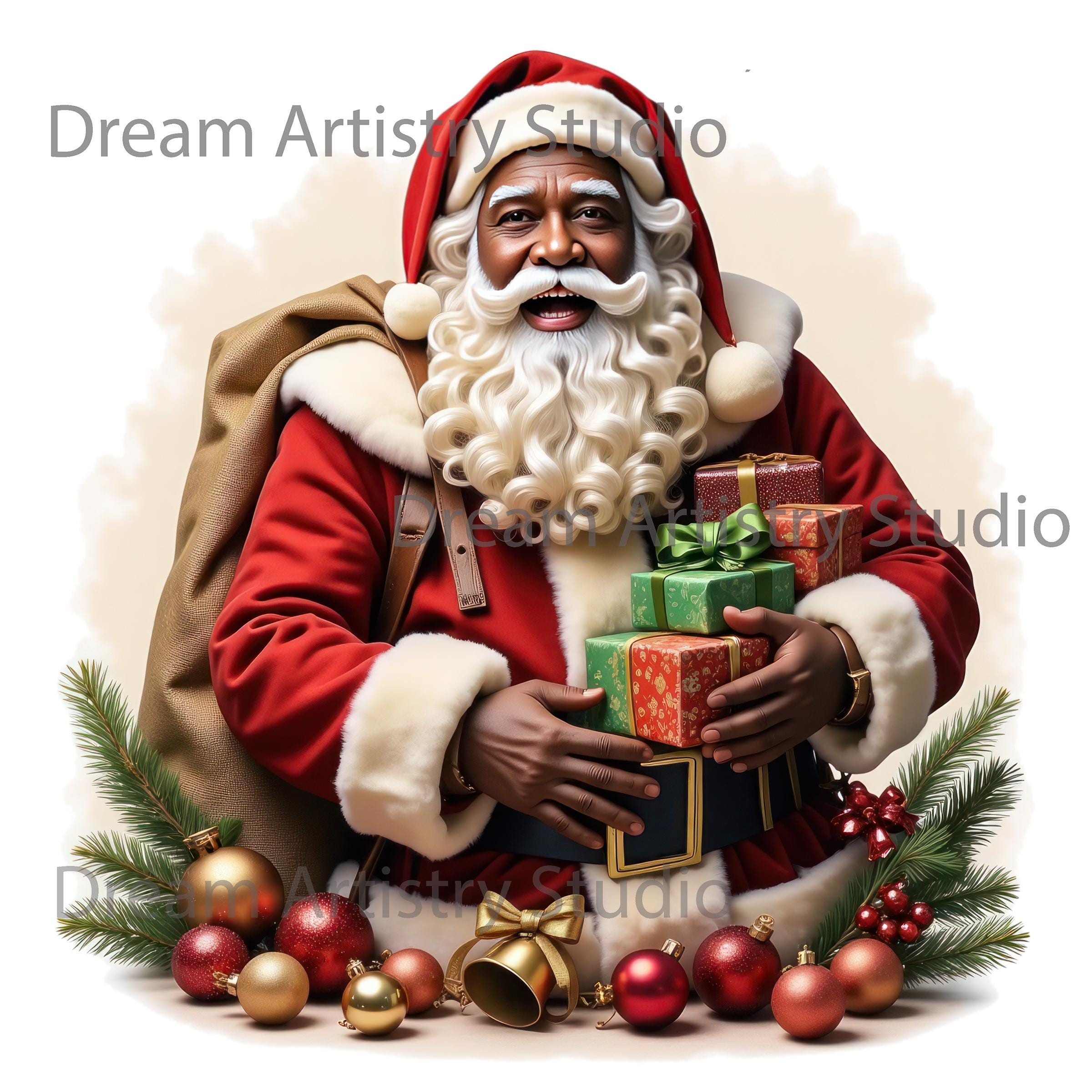 7 Watercolor Afro American Santa Claus Clipart, Vintage Black Santa Png ...