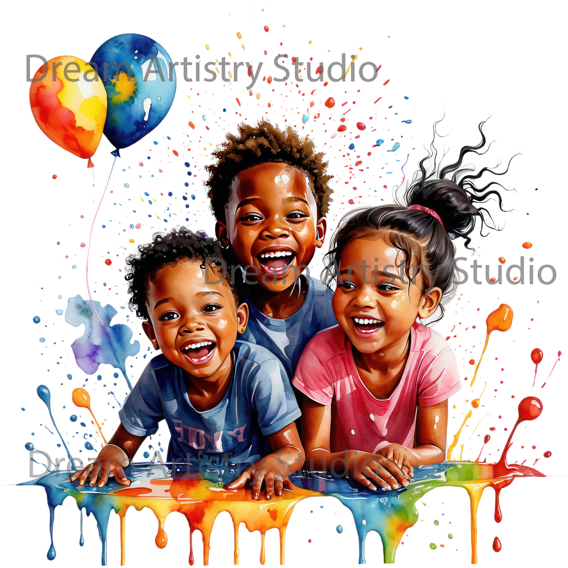 7 Watercolor Happy Black Kids Playing Clipart, Afro American Childrenr ...
