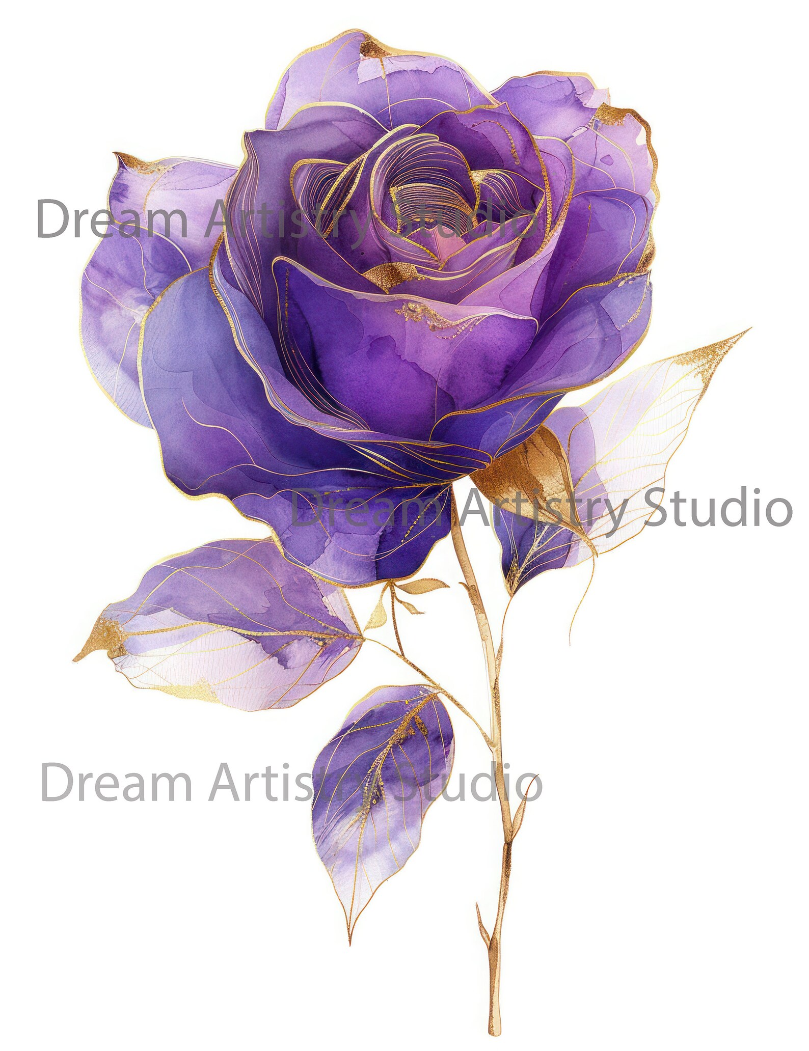 15 Purple Gold Roses Flowers Clipart, Purple Flowers Clipart, Printable ...