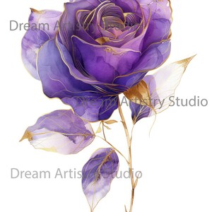 15 Purple Gold Roses Flowers Clipart, Purple Flowers Clipart, Printable ...