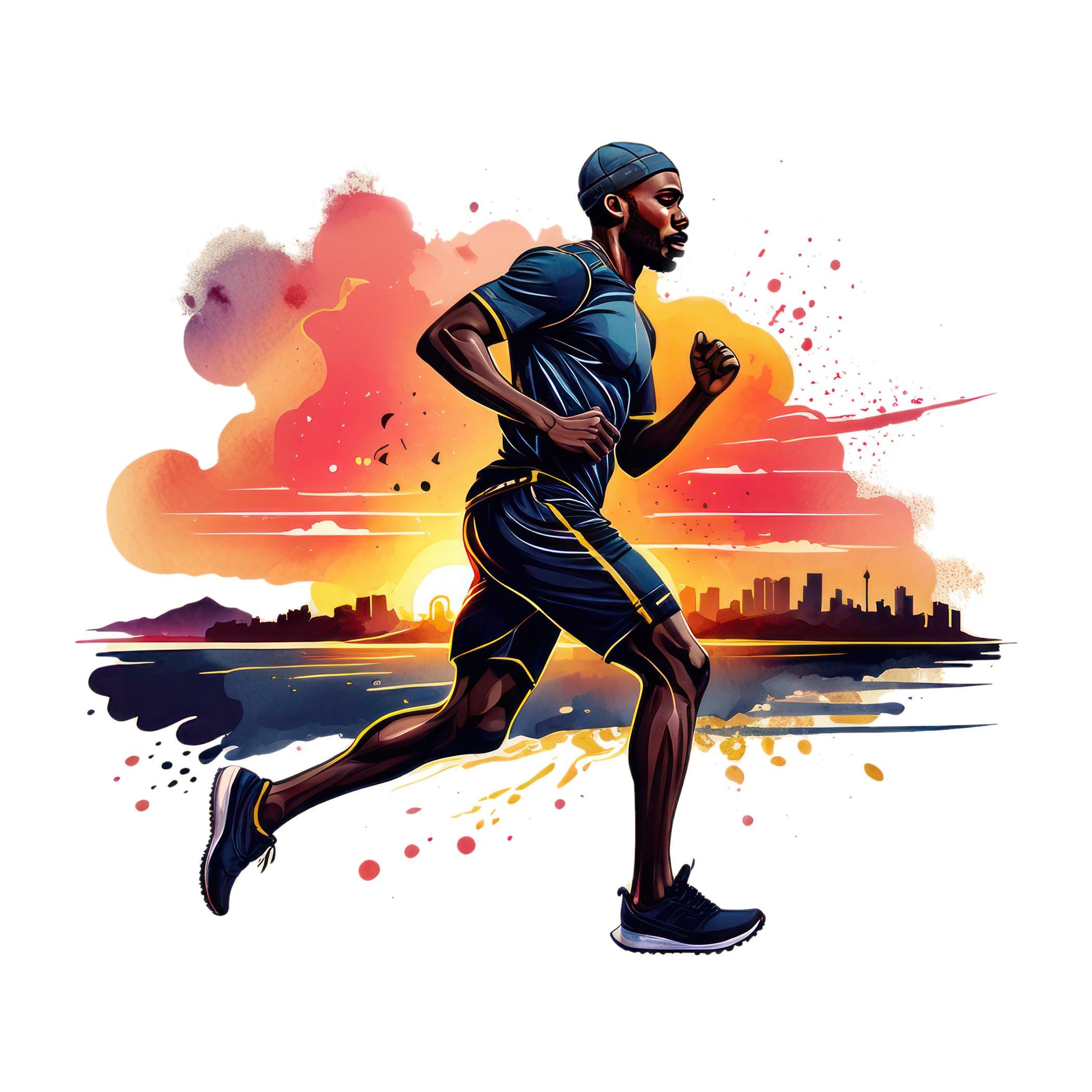 7 Watercolor Black Man Running, Afro American Man Runner Png, Jogging ...