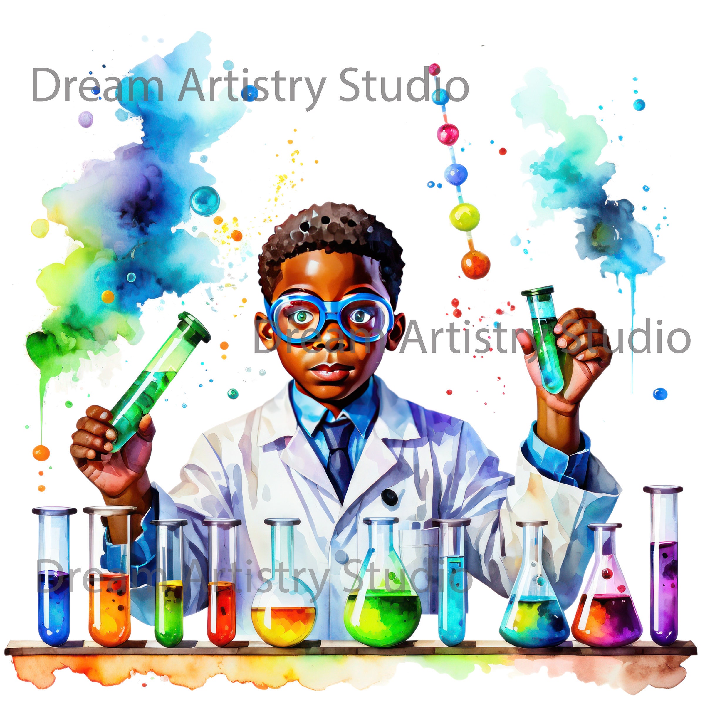 7 Watercolor Black Boy Student Clip Art, Science Student Png, Afro ...