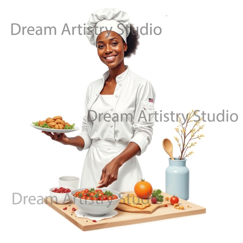 Watercolor Black Woman Chef Clipart, Afro American Chef Png, Cooking ...