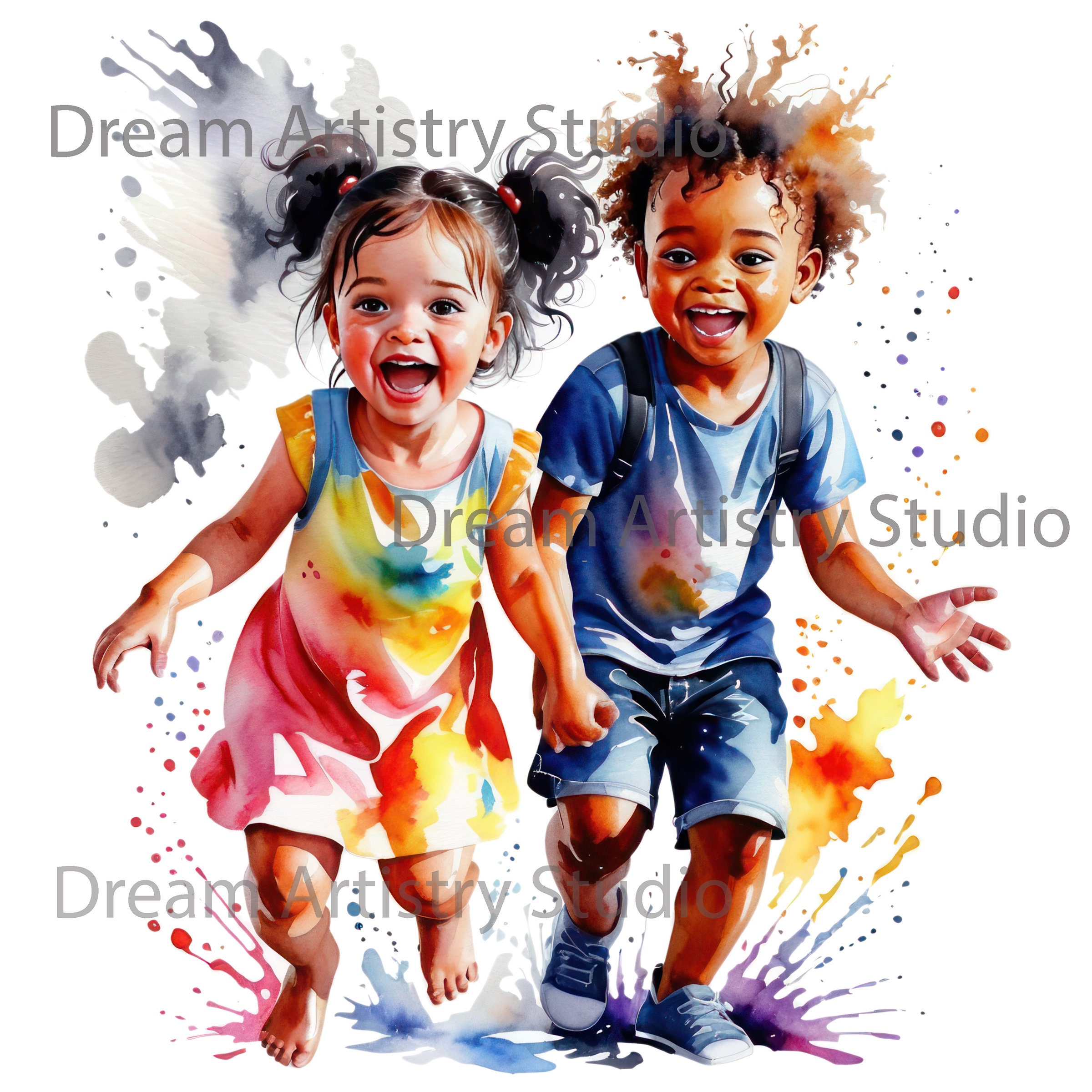 7 Watercolor Happy Black Kids Playing Clipart, Afro American Childrenr ...