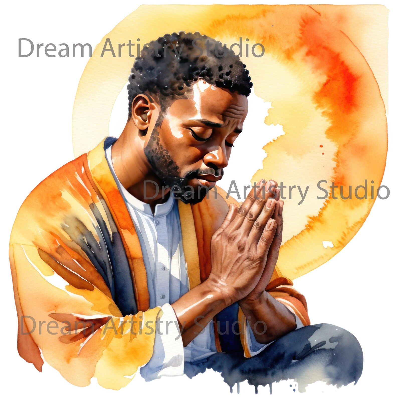 7 Watercolor Black Man Praying Clip Art, African American Prayer Png ...