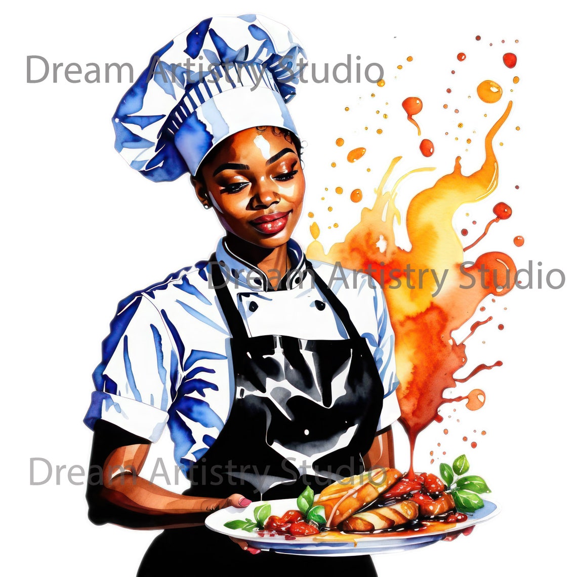 Watercolor Black Woman Chef Clipart, Afro American Chef Png, Cooking ...