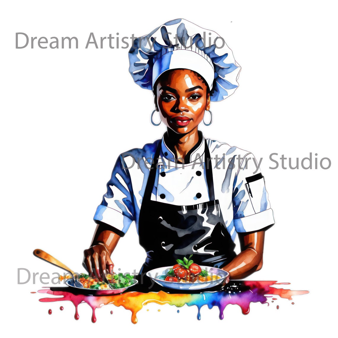 Watercolor Black Woman Chef Clipart, Afro American Chef Png, Cooking ...