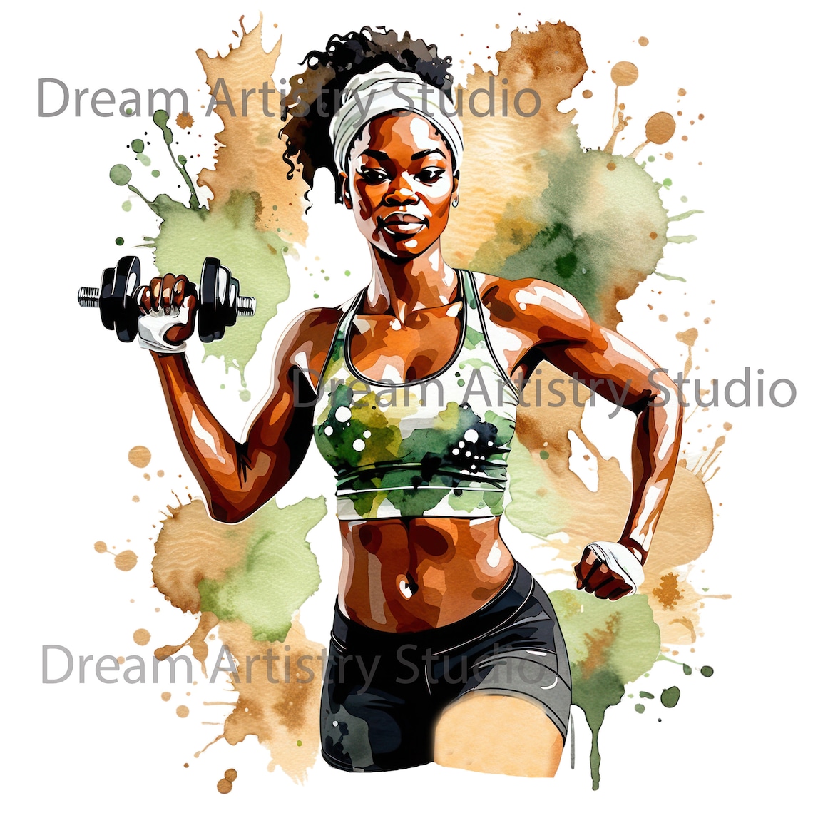 7 Watercolor Black Woman Workout Clipart, Afro American Woman Doing ...