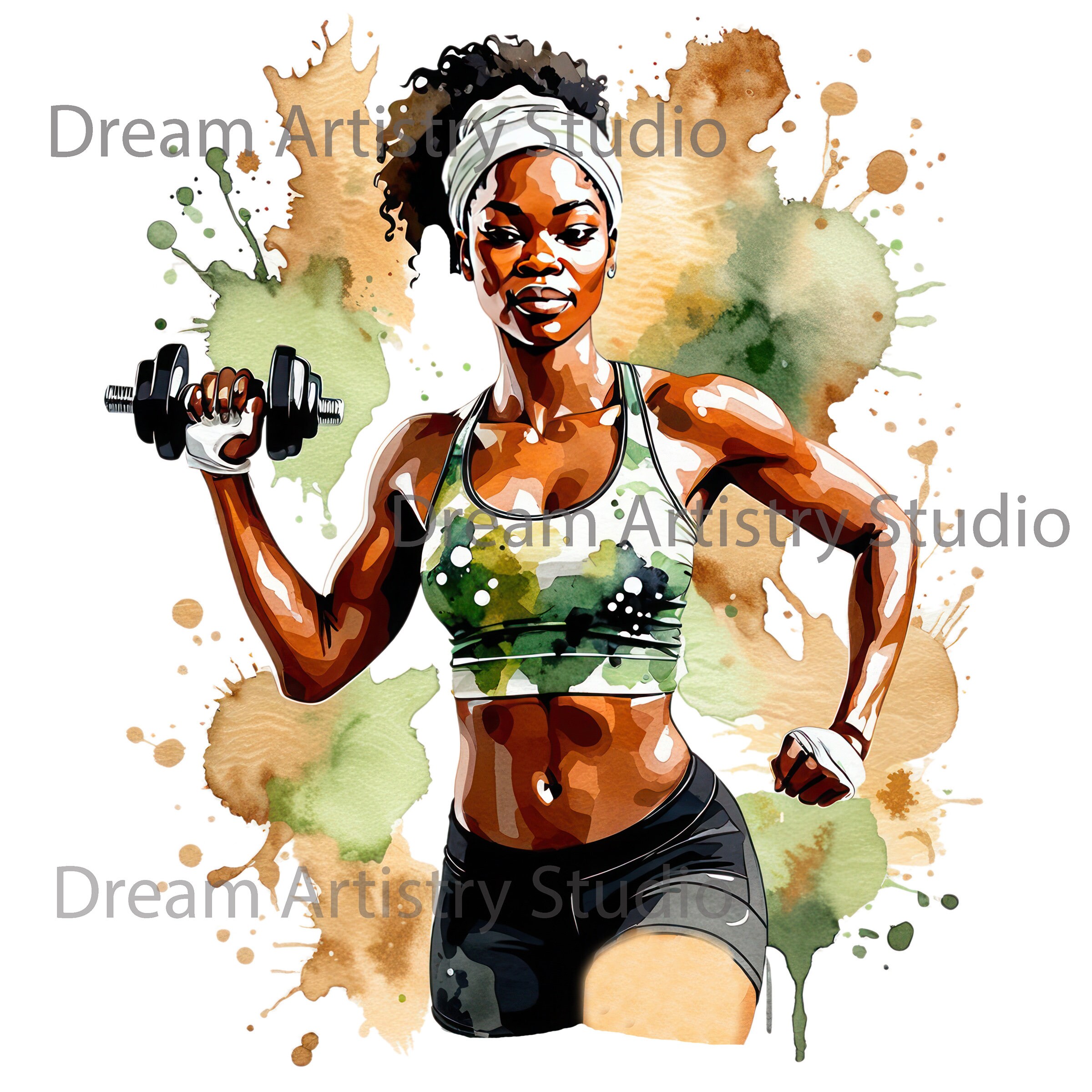 7 Watercolor Black Woman Workout Clipart, Afro American Woman Doing ...