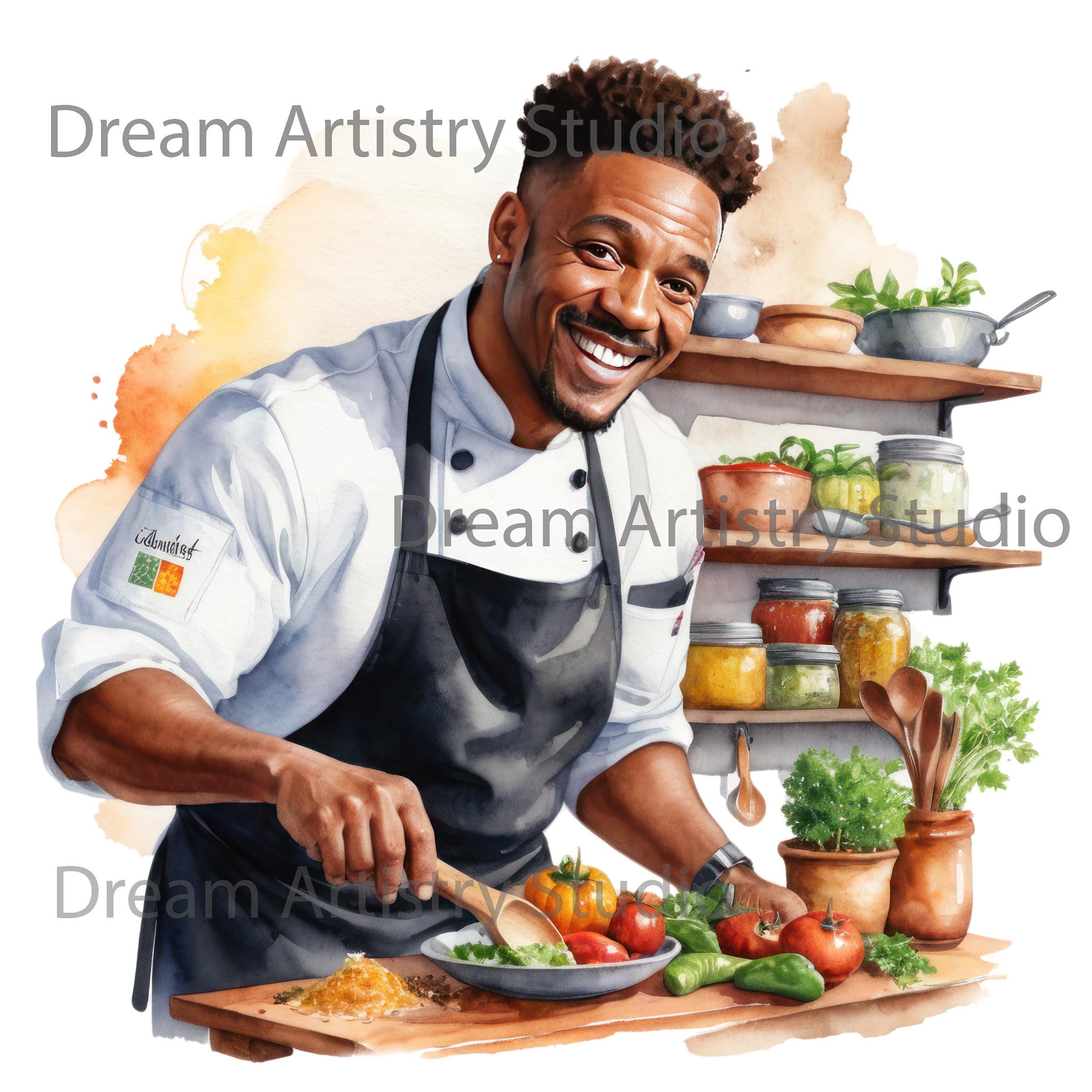 Watercolor Black Man Chef Clipart, Afro American Chef Png, Cooking ...