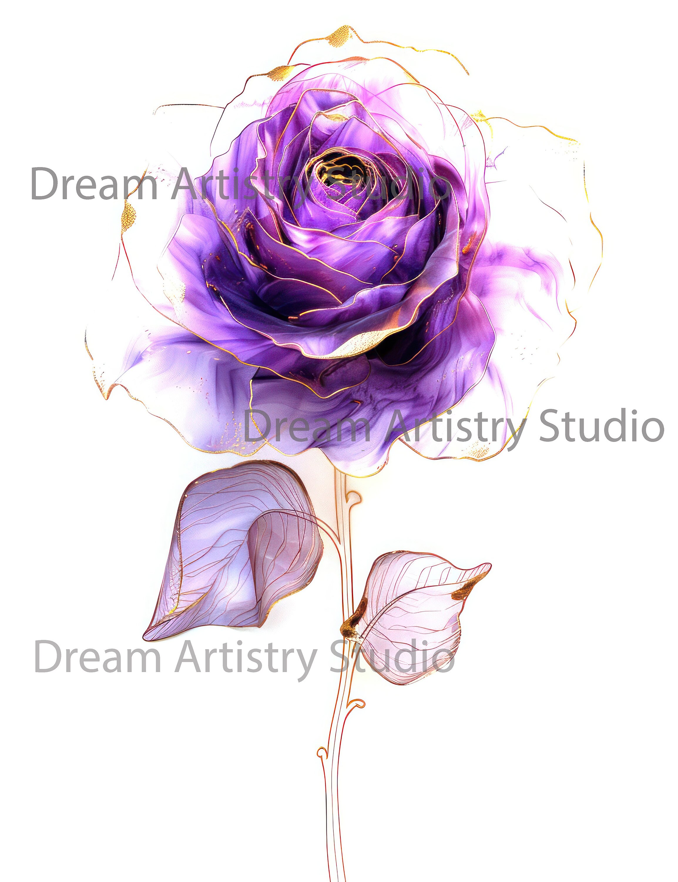 15 Purple Gold Roses Flowers Clipart, Purple Flowers Clipart, Printable ...