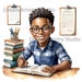 7 Watercolor Black Boy Student Clip Art, Book Lover Png, Reading Clip ...