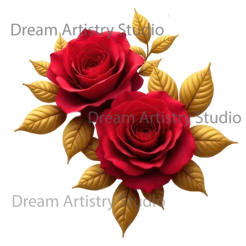 7 Red Gold Roses Flowers Png, Printable Flowers Clipart, Printable ...
