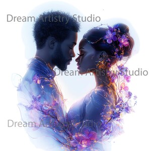 7 Watercolor Romantic Afro American Couple Clipart, Romantic Black Love ...