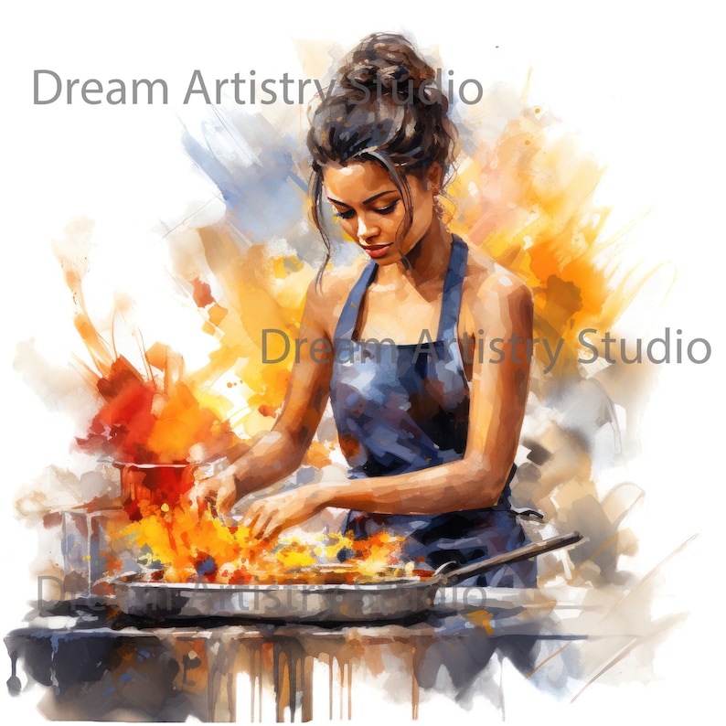 7 Watercolor Black Woman Cooking Clipart, Afro American Woman Cook ...