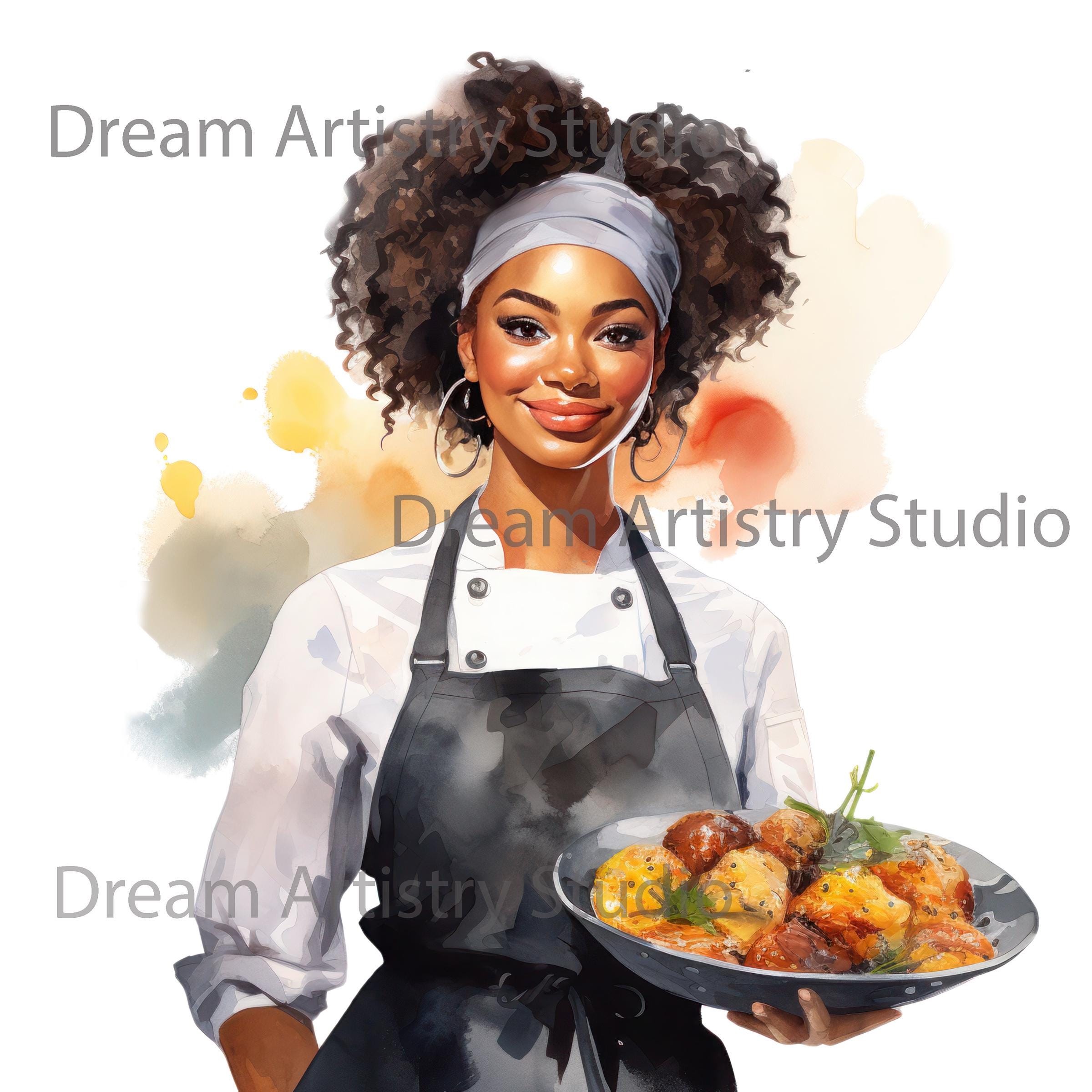 Watercolor Black Woman Chef Clipart, Afro American Chef Png, Cooking ...
