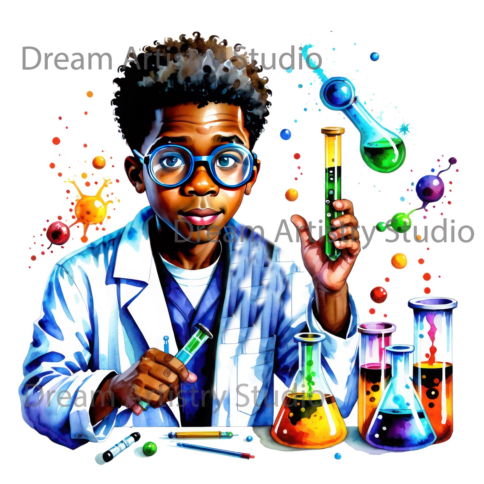 7 Watercolor Black Boy Student Clip Art, Science Student Png, Afro ...