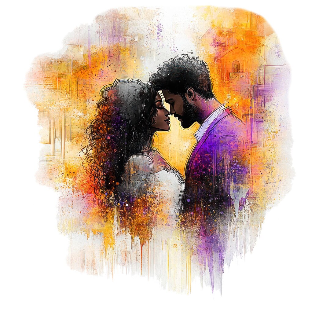 8 Watercolor Romantic Afro American Couple Clipart, Romantic Black Love ...