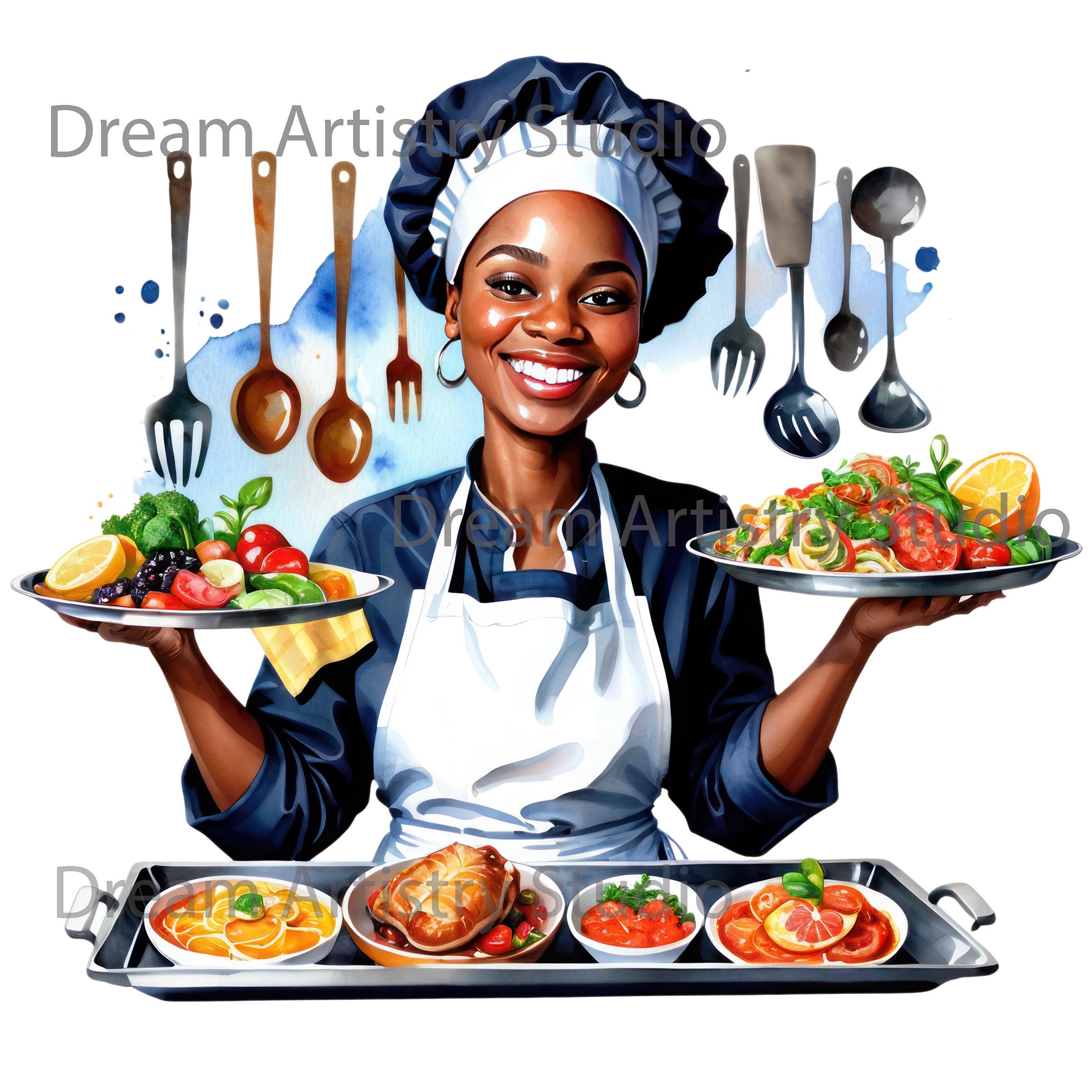 Watercolor Black Woman Chef Clipart, Afro American Chef Png, Cooking ...