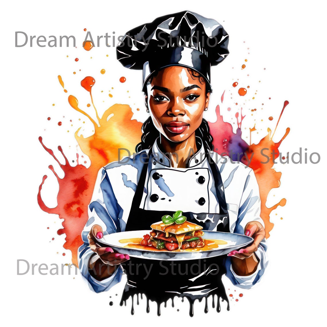 Watercolor Black Woman Chef Clipart, Afro American Chef Png, Cooking ...