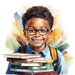 7 Watercolor Black Boy Student Clip Art, Book Lover Png, Reading Clip ...