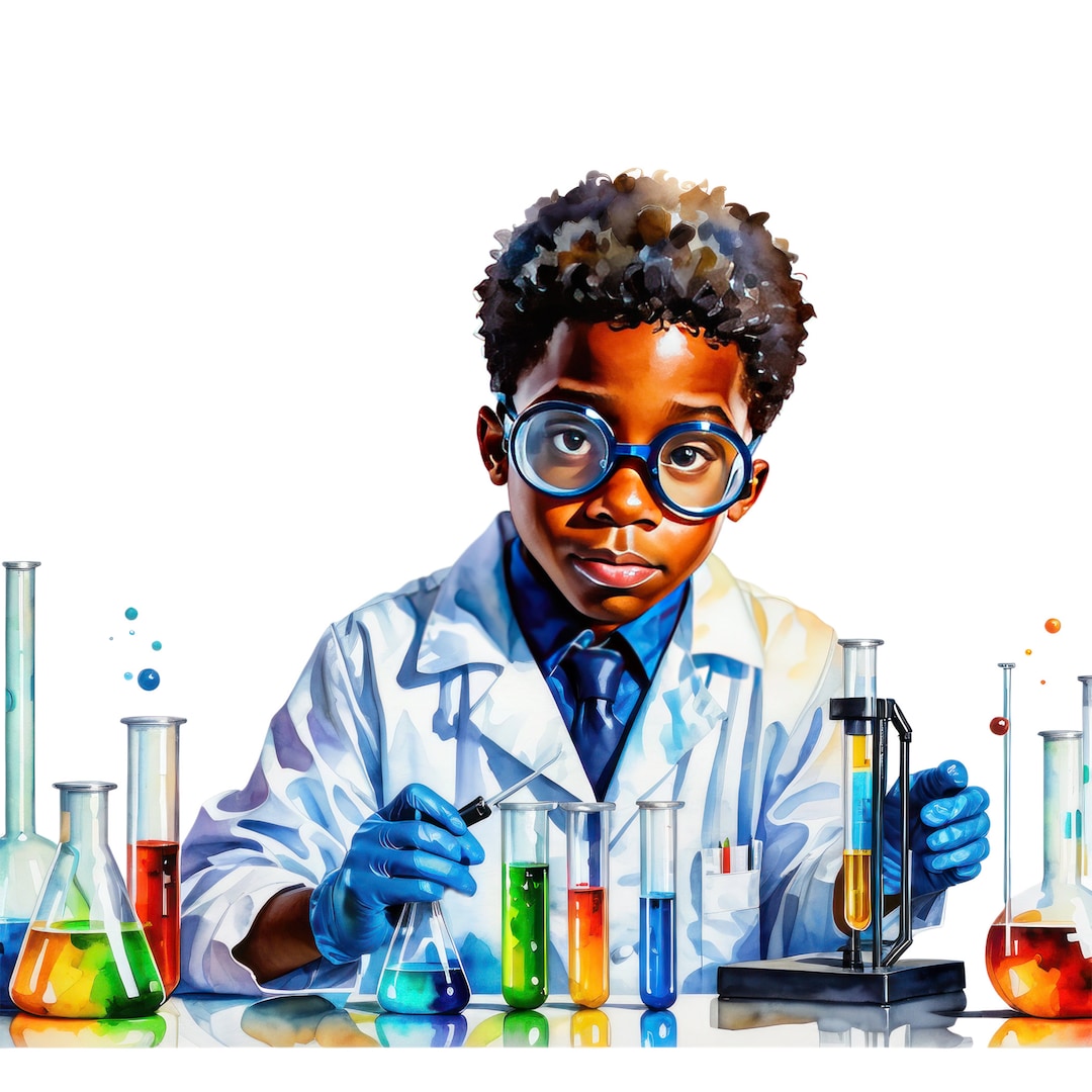 7 Watercolor Black Boy Student Clip Art, Science Student Png, Afro ...