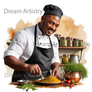 Watercolor Black Man Chef Clipart, Afro American Chef Png, Cooking ...