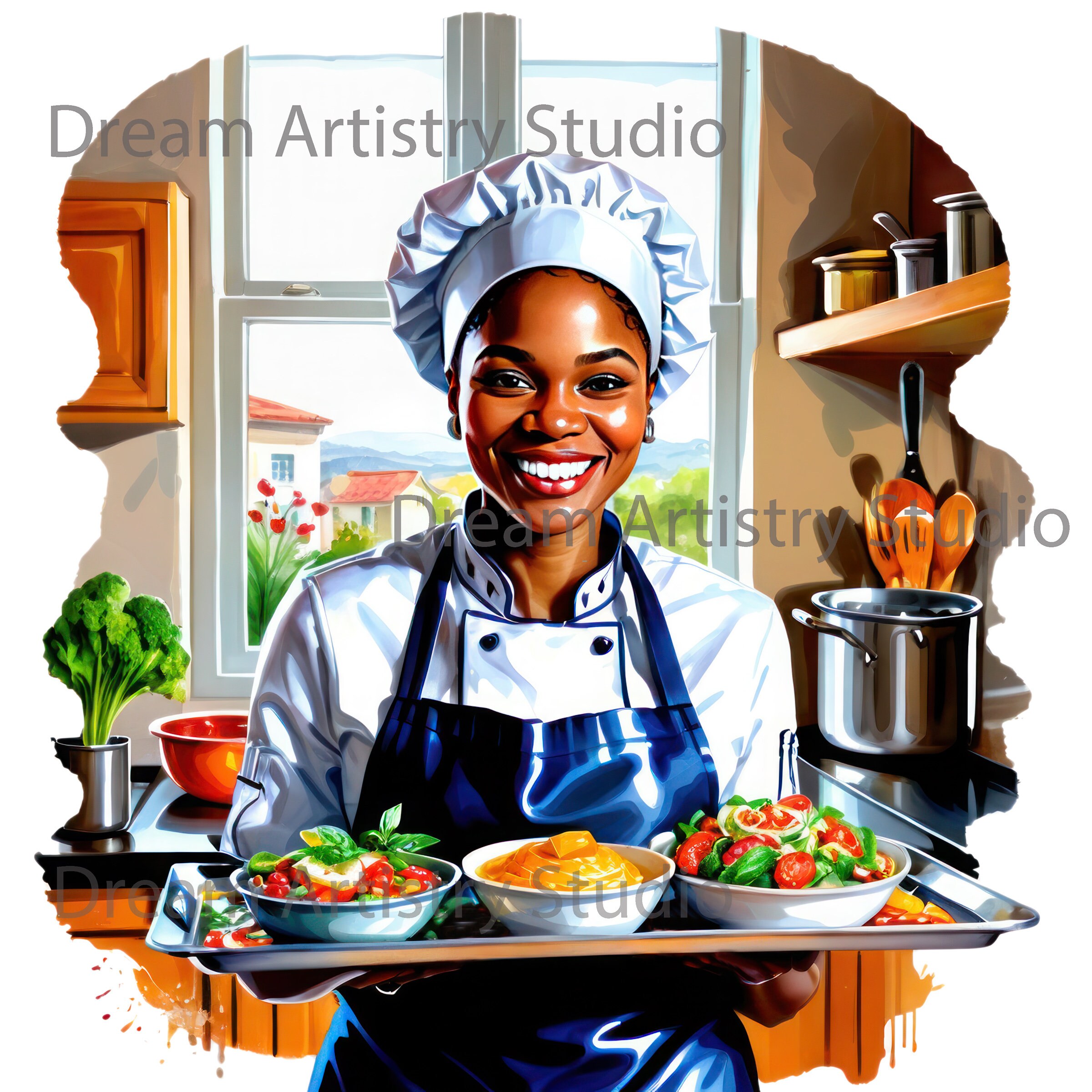 Watercolor Black Woman Chef Clipart, Afro American Chef Png, Cooking ...