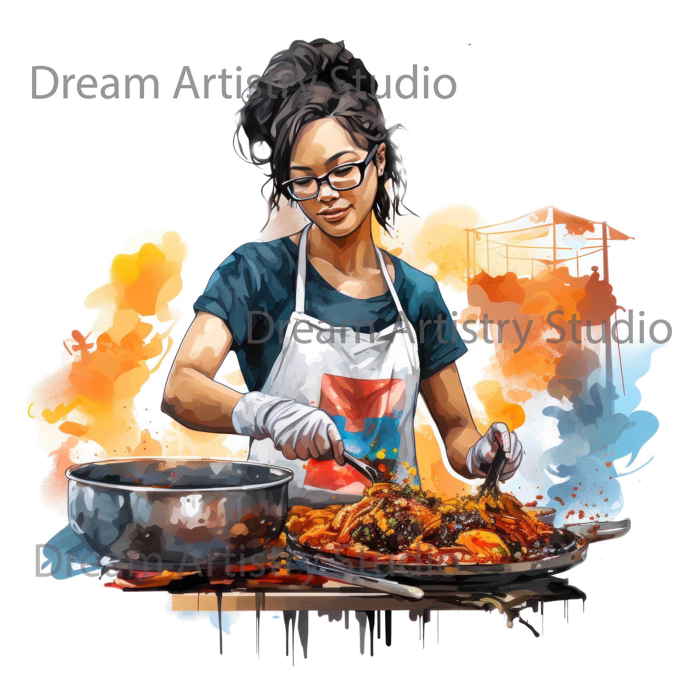 7 Watercolor , Black Woman Cooking Clipart, Afro American Woman Cook ...