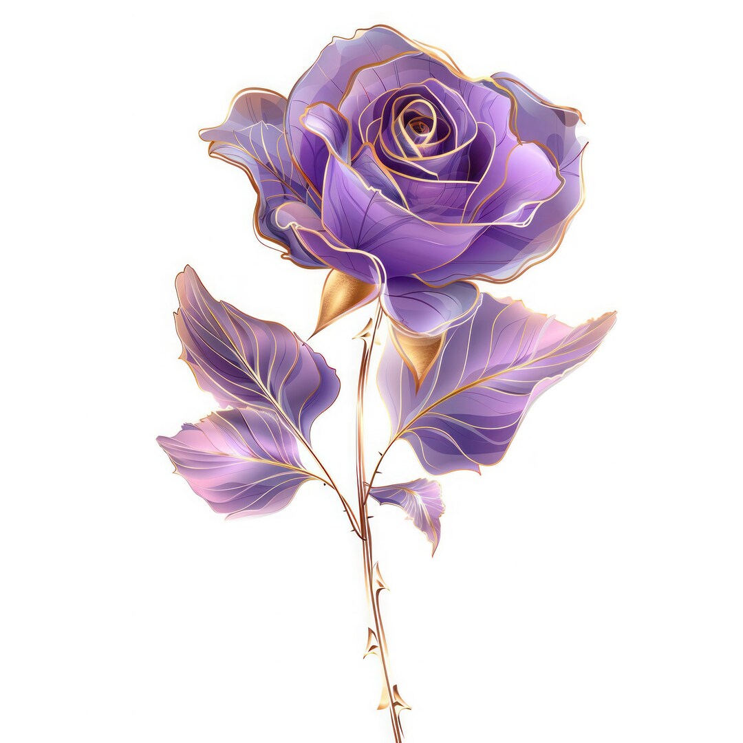 15 Purple Gold Roses Flowers Clipart, Purple Flowers Clipart, Printable ...
