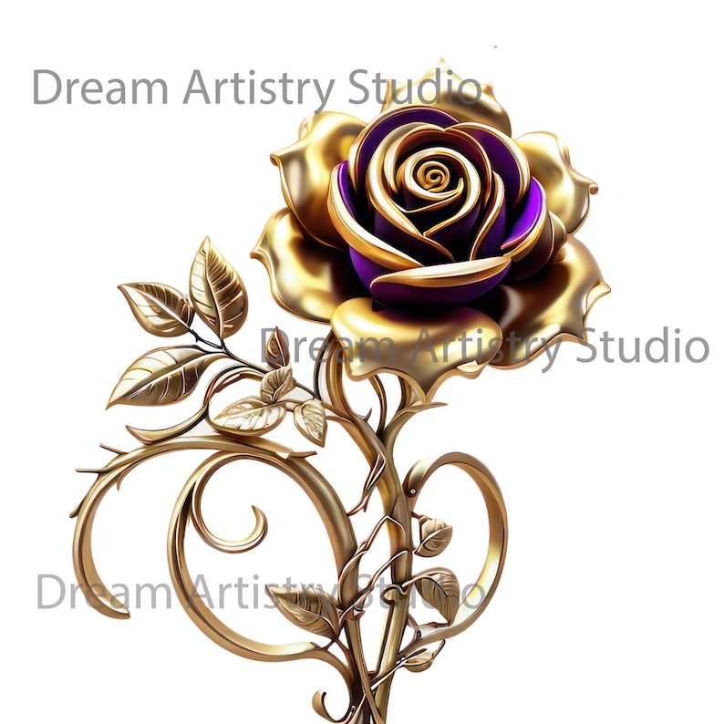 7 Purple Gold Roses Flowers Png, Printable Flowers Clipart, Printable ...