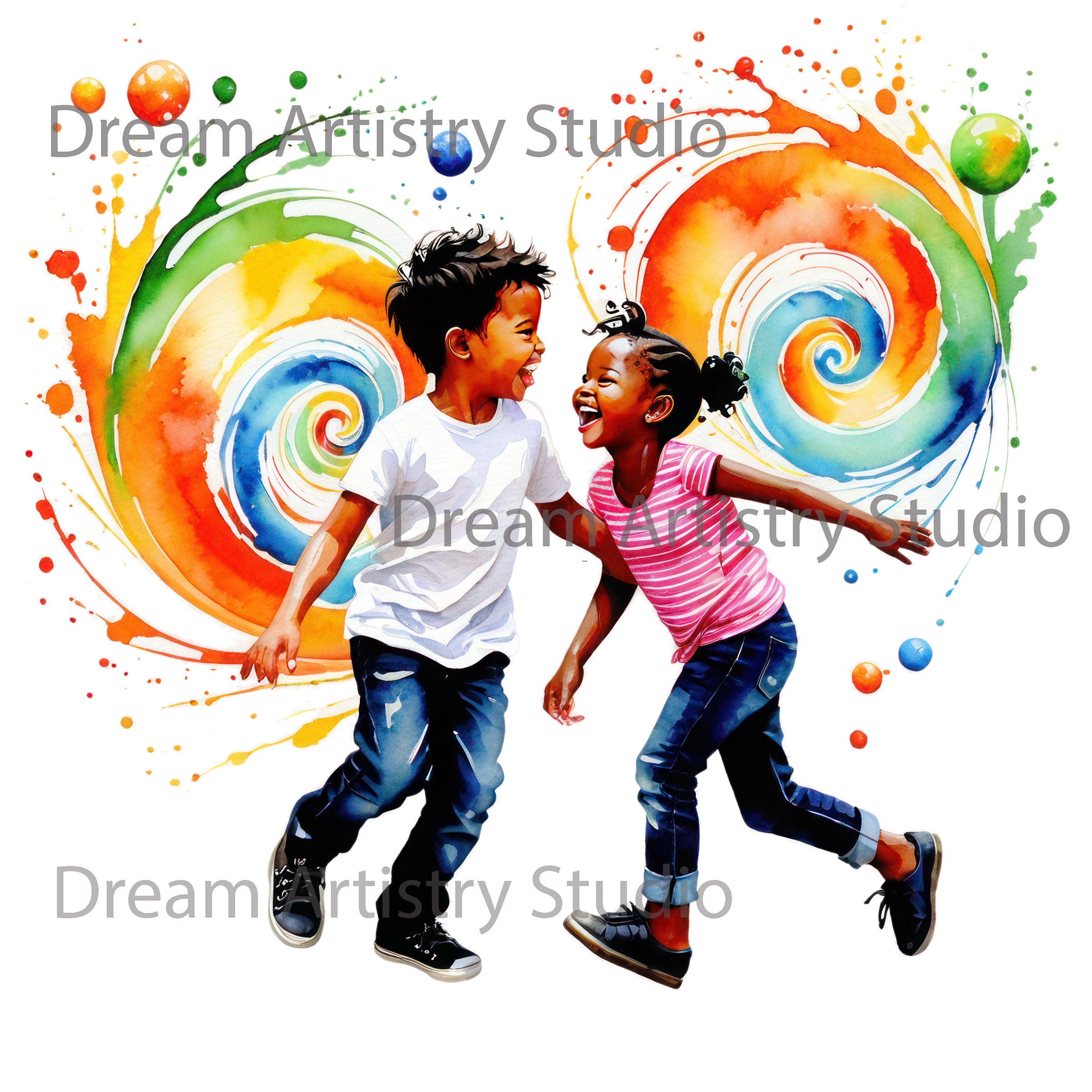 7 Watercolor Happy Black Kids Playing Clipart, Afro American Childrenr ...
